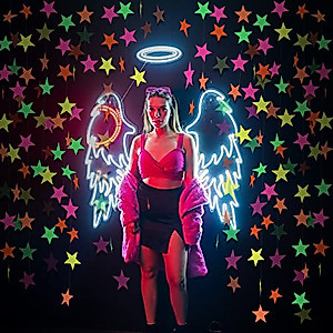 60Ft Star Neon Garland Hanging Paper Glow Party Neon Party Hanging Decoration for Birthday Wedding Neon Party Background Decoration Supplies(4Pcs)