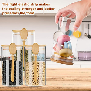 12 Sets Glass Jars with Bamboo Lid and Spoon 23 oz Clear Canisters with Airtight Wooden Lid for Coffee Beans Sugar Flour Nuts Spice Candy Loose Tea Food Kitchen Storage