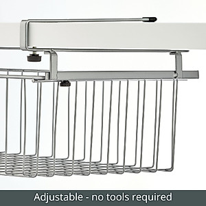 mDesign Compact Hanging Pullout Drawer Basket - Sliding Under Shelf Storage Organizer - Metal Wire - Attaches to Shelving - Easy Install - for Kitchen, Pantry, Cabinet - Black