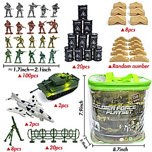 3 otters 250PCS Army Men Military Set, Military Figures and Accessories with Hand Bag World War II Army Men Toys for Boys