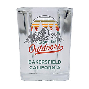 R and R Imports Bakersfield California Explore the Outdoors Souvenir 2 Ounce Square Base Liquor Shot Glass