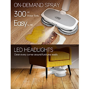 MARK LIVE Electric Mop, Cordless Floor Cleaner, LED Headlight and Water Sprayer with 300ml Tank, Up to 60 Mins of Powerful Spin, Polisher for Hardwood, Tile and Laminate Floors, 6 Mop Pads