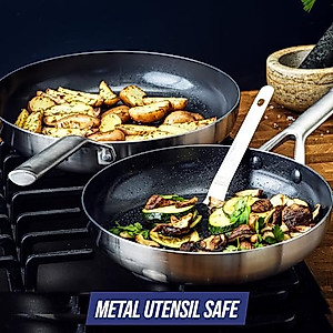 Blue Diamond Cookware Tri-Ply Stainless Steel Ceramic Nonstick, 9.5" and 11" Frying Pan Skillet Set, PFAS-Free, Multi Clad, Induction, Dishwasher Safe, Oven Safe, Silver