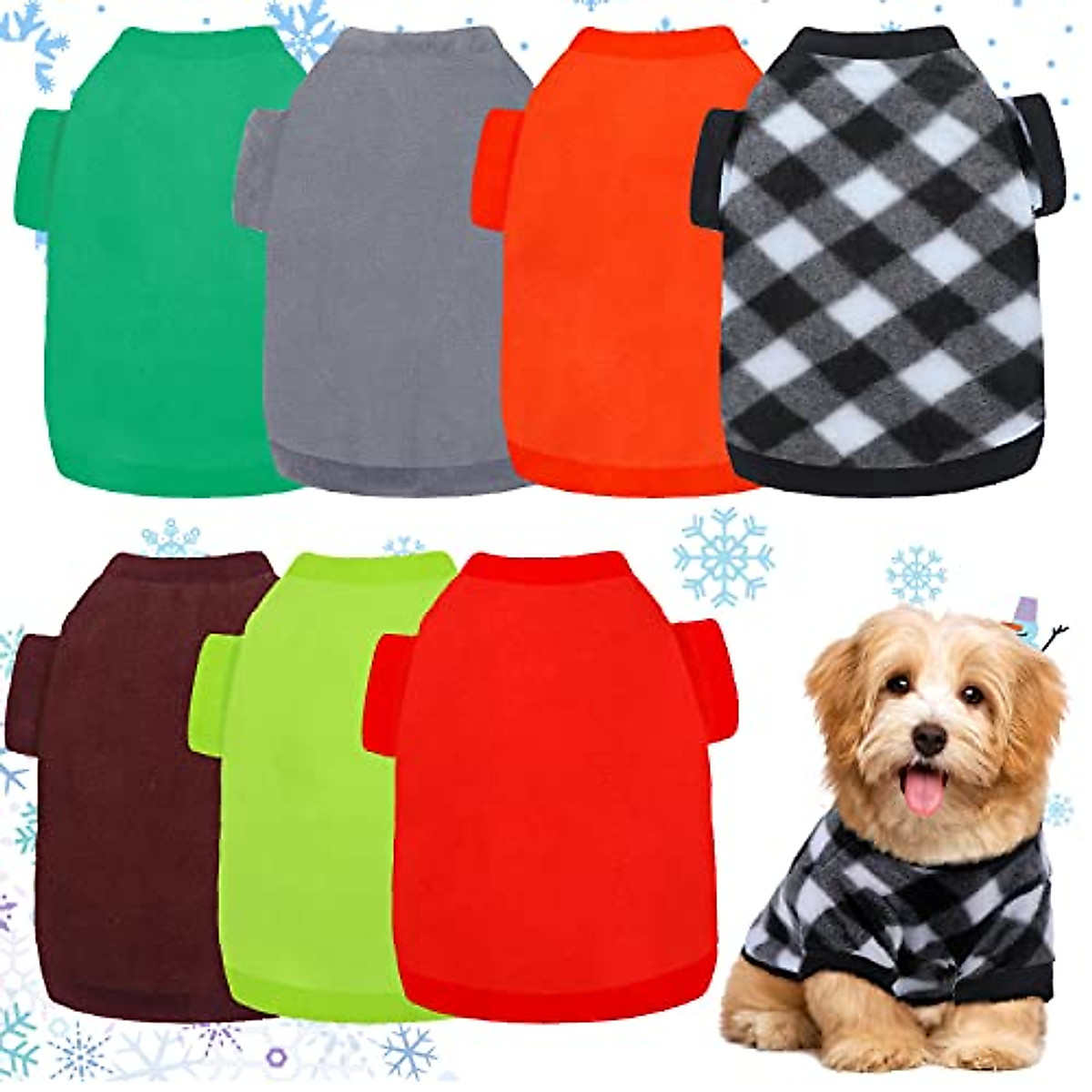 7 Pcs Dog Fleece Sweaters Dog Sweatshirt Winter Dog Outfits Soft Fleece Puppy Sweater Outfits for Chihuahua Yorkshire Pets Dog Cat (Solid, S(Neck: 8.27", Chest: 13.78", Back: 9.84"))