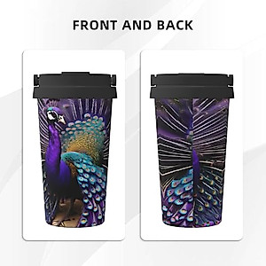 WANGXUEE Purple Peacock Print 500ml Stainless Steel Travel Tumbler Double Wall Vacuum Insulated Coffee Mug