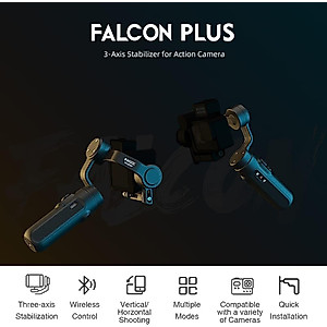 INKEE Falcon Plus Action Cameras Gimbal Stabilizer, 9H Battery Life Wireless Control USB-C Universal Charging Compatible with GoPro 10/9/8/7/6/5 Osmo Action Insta 360, GoPro Media Mode