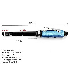 ZHONG AN Extended Die Grinder, 1/4",1/8" Collets and 2 Wrenches (Long Shaft)