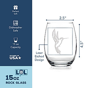 Hummingbird Stemless Wine Glass - Hummingbird Gift, Hummingbird Wine Glass