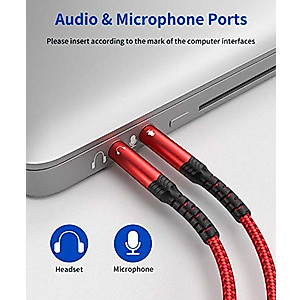 JSAUX Headset Splitter Cable for PC, 3.5mm Headphone Splitter Mic and Audio Y Splitter Jack, Female to 2 Male Adapter for Game-Red