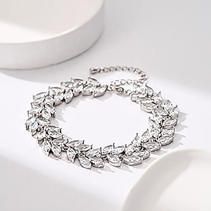 SWEETV Marquise Wedding Bracelets for Brides Bridesmaids, Adjustable Bridal Bracelet for Wedding, Crystal Cubic Zirconia Tennis Bracelet for Women (Silver.)