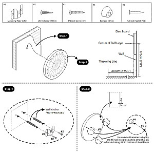 Tian ma Sisal Bristle Dartboard 17.7x1.5 Staple-Free Bullseye 12 Steel Tip Darts 18g Dartboards Mounting Kits Included