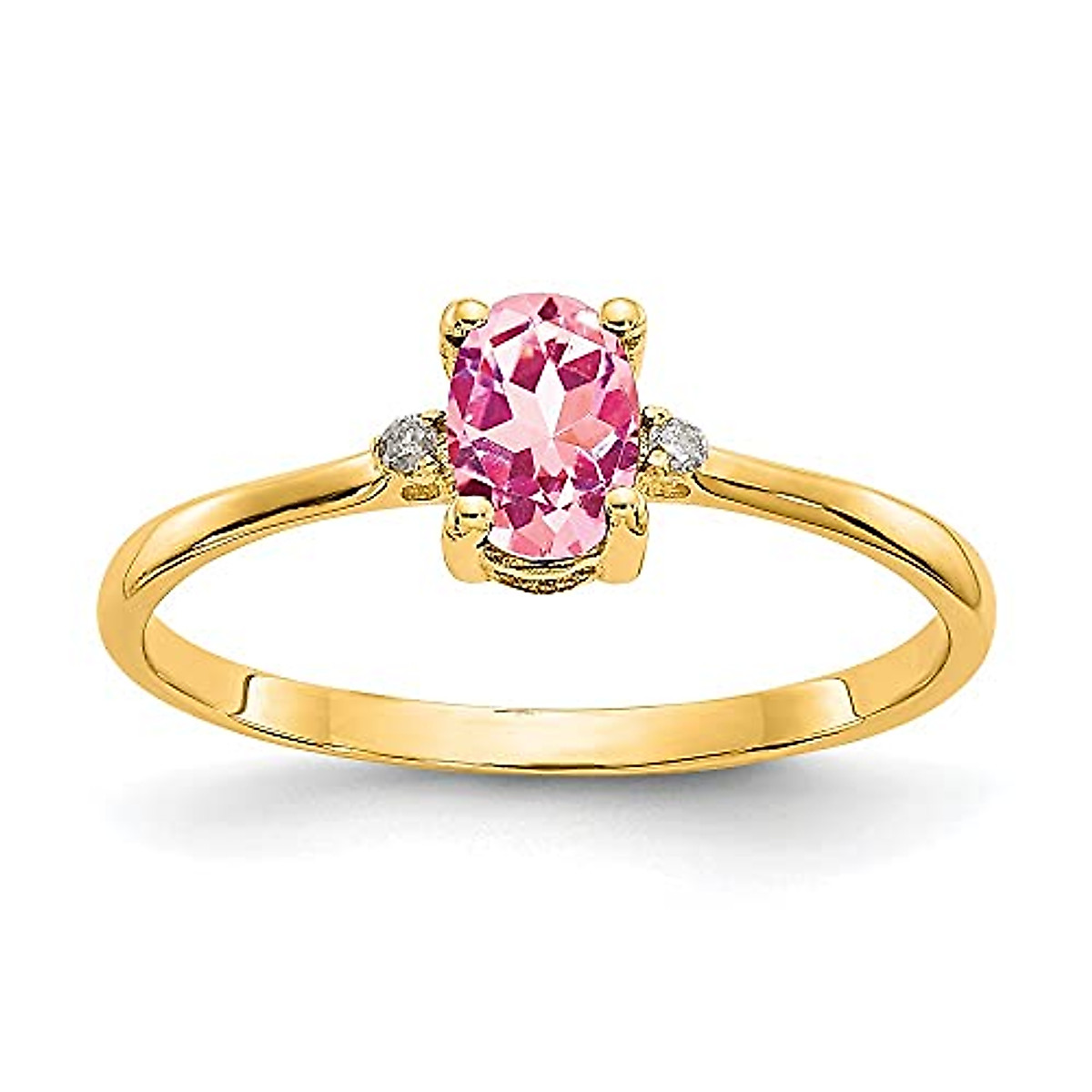 IceCarats 10K Yellow Gold Diamond Pink Tourmaline Ring Gemstone Band April October Birthstone Jewelry Size 6
