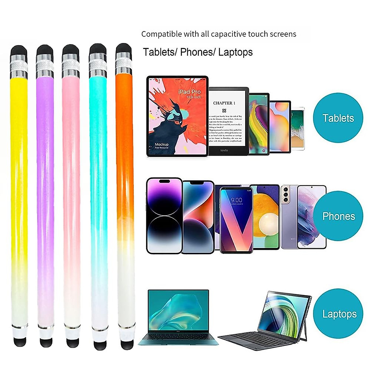 Stylus Pen for Touch Screens(5pack),10 Replaceable Tips High Precision & Sensitivity Capacitive Pens 2 in 1 for iPad iPhone Android Tablets and All Universal Touchscreen Devices