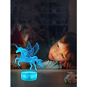 FULLOSUN Unicorn Gifts for Grils,3D Illusion Night Light Bedside Lamp wtih Remote Control 16 Colors Changing Dim Function, Creative Gifts for Room/Home Decor Birthday Xmas for Boys & Girls