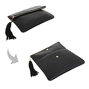 MG Collection Black Clutch Purses for Women Evening or Casual Handbag with Foldover Design, Zipper and Decorative Tassel