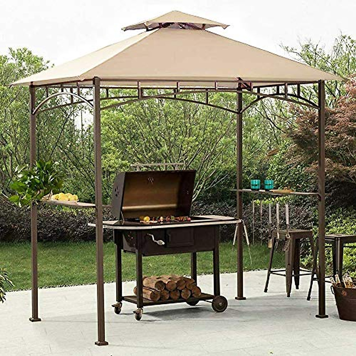 Ontheway 5FT x 8FT Double Tiered Replacement Canopy Grill BBQ Gazebo Roof Top, for Gazebo Model L-GZ238PST-11 Only