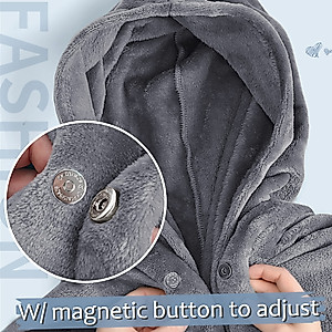 Hooded Poncho Blanket, Fleece Wearable Throw Wrap with Hood and Pocket, Warm Cozy Soft for Adult Women Men Kids, Indoor or Outdoor Grey