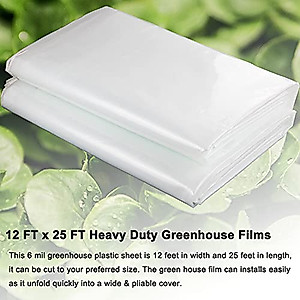 Yowlieu 12' x 25' Clear Greenhouse Plastic Sheeting, 6 Mil UV Resistant Polyethylene Greenhouse Film Hoop Green House Plastic Cover for Farms, Agriculture, Garden