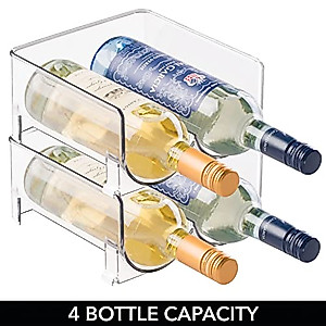 mDesign Stackable Plastic 2 Bottle Refrigerator Wine Rack - Kitchen Storage Organizer Holder for Storing Champagne, Wine, and Water Bottles - Stacking Wine Bottle Organizer for Fridge - 2 Pack - Clear