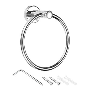 HARFINGTON 304 Stainless Steel Towel Ring Wall Mounted Round Hanging Holder with Screws for Bathroom Kitchen Accessories, Silver Tone