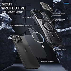 SUPCASE for iPhone 15 Pro Max Case with Camera Cover & Stand (UBMag XT) [Compatible with MagSafe] [Built-in Kickstand] [Military-Grade Protection] Heavy Duty Rugged Magnetic Phone Case 6.7", Black
