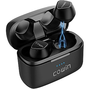 COWIN KY02 True Wireless Earbuds Bluetooth Wireless Headphones with Microphone Bluetooth Earbuds Stereo Calls Extra Bass Touch Control 35H Playtime for Workout (Charging Case Included) - Black
