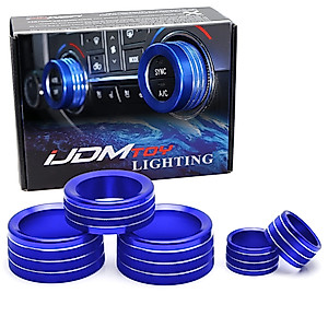 iJDMTOY 5pc-Set Blue Aluminum Air Conditioner Stereo Volume/Tune 2WD/4WD Switch Turner Ring Covers Compatible with 2017-2021 Toyota Tundra w/ 2-AC Center Console