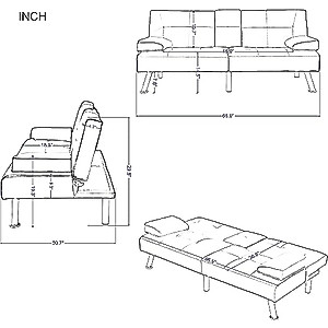 ERYE Modern Multifunctional 2 Seaters Love Seat, Cozy Futon Sofa Loveseat Convertible Sleeper Couch Bed for Small Space Apartment Office Living Room Furniture Sets
