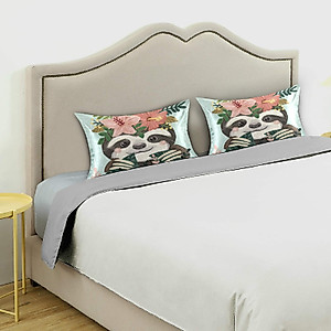 xigua Sloth Satin Pillowcases Breathable Pillow Case for Hair and Skin, NO Zipper Pillow Cover with Envelope Closure for Sofa Bed Couch, Queen Size 20 x 30 Inch