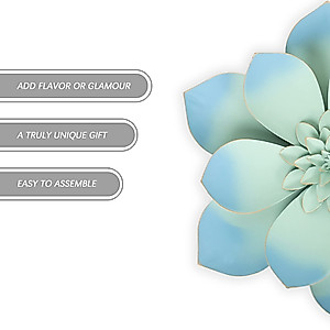 Decointo Blue Metal Flower Wall Decor, 13" Flower Sculpture Home Decor for Bedroom, Living Room, Bathroom, Kitchen, Garden, Patio Porch - Rustic Floral Wall Art Hanging Decorations