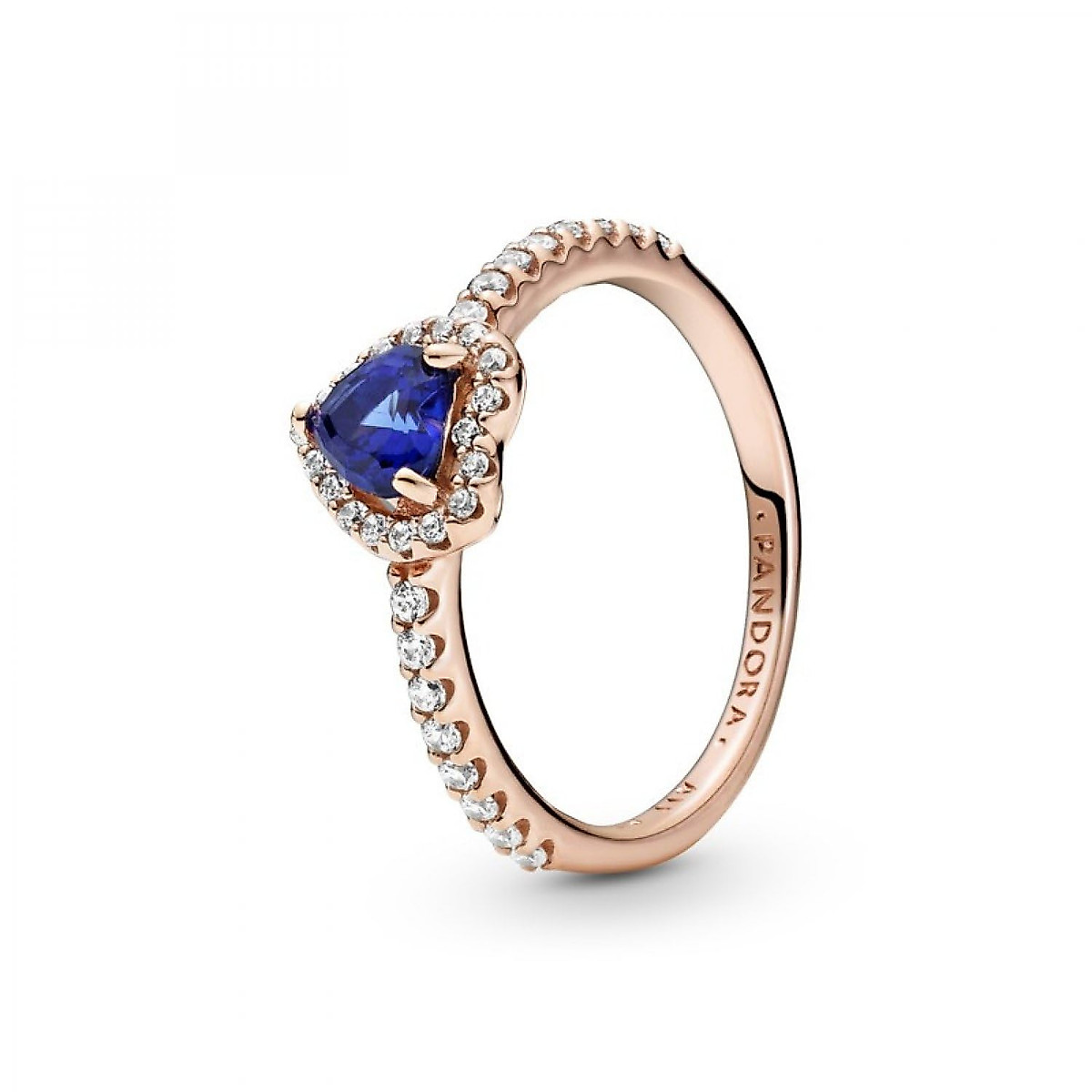 Pandora Sparkling Blue Elevated Heart Ring - Rose Gold Ring for Women - Layering or Stackable Ring - Gift for Her - 14k Rose Gold-Plated Rose with Cubic Zirconia & Crystals - Size 5