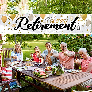Retirement Banner Horizontal Large Retirement Sign Banner Fabric Retirement Yard Sign Backdrop for Retirement Party Photo Booth, 72.8 x 15.7 Inch