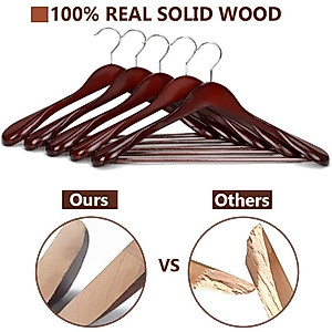 JS HANGER Wooden Extra-Wide Shoulder Suit Hangers for Coat and Pants, Walnut Finish, 6-Pack