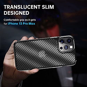 Facbiny Compatible with iPhone 13 Pro Max Case, Carbon Fiber Series [Military Grade Drop Tested], Anti Fingerprints & Scratch, Translucent Slim Fit Shockproof Phone Case 6.7", Black
