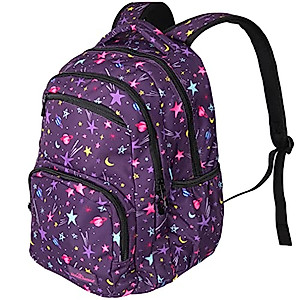 Jingle Bongala Backpack for School College Student Water Resistant Casual Daypack for Travel Fits 17 Inch Laptop and Notebook-Purple Star