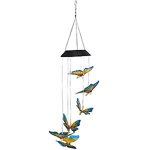 OSALADI 1PC Solar Power Butterfly Colorful Decorative Creative LED Light Wind Chime Light Hanging Lamp for Outdoor Patio Bedroom Garden