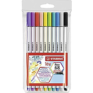 STABILO Premium Fibre-Tip Pen Pen 68 brush - Wallet of 10 - Assorted colors