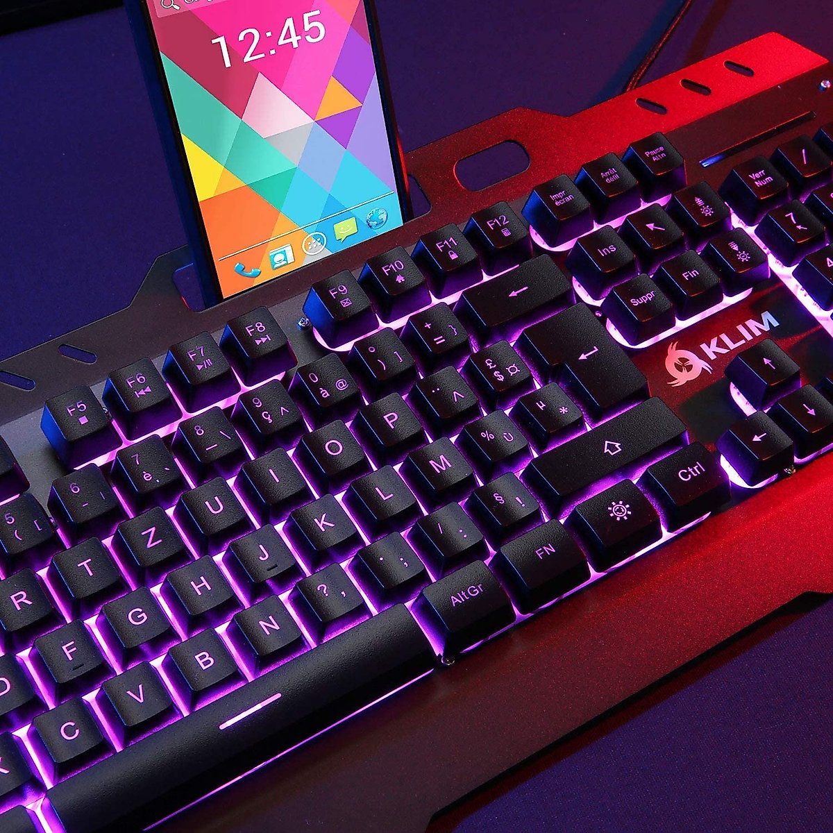 Klim Lightning Semi Mechanical Gaming Keyboard + 7 LED Colors + Metal Frame + Compatible with PC Mac PS4 ps5 Xbox One + Wired Hybrid Keyboard (Renewed)