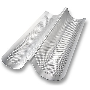 USA Pan Bakeware Aluminized Steel Perforated Italian Bread Pan, 16'' x 8'', 2-Loaf