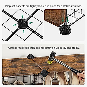 SONGMICS 6-Tier Shoe Rack for 12 Pairs, Expandable Modular DIY Storage Shelf, Closet Divider, with Plastic Panels, Rustic Brown + Black