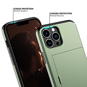 Nvollnoe for iPhone 13 Pro Max Case with Card Holder Heavy Duty Protective Dual Layer Shockproof Hidden Card Slot Slim Wallet Case for iPhone 13 Pro Max for Women&Men(Green)