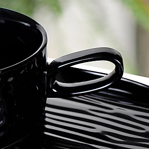 Wareland Soup Bowl with Handle & Salad Plate, Soup and Sandwich Plate Combo, 18oz Soup Mug/Cup for Cereal, Ceramic Pasta Plate for Appetizer, Dessert, Rice, Dishwasher & Microwave Safe, Bright Black