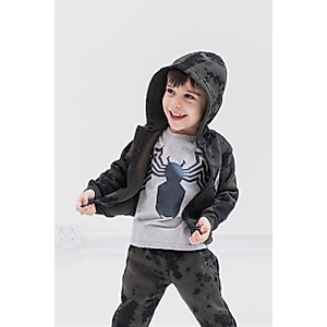 Marvel Spider-Man Toddler Boys Zip Up Fleece Hoodie T-Shirt and Jogger Pants 3 Piece Outfit Set Tie Dye Gray 3T