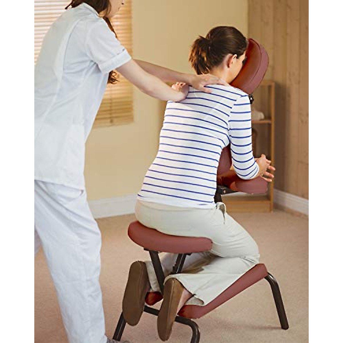 PayLessHere Massage Chair Portable Tattoo Chair Folding Height Adjustable 2 Inch Thick Sponge Light Weight Therapy Chairs Carring Bag Face Cradle Travel Spa Chairs,Burgundy