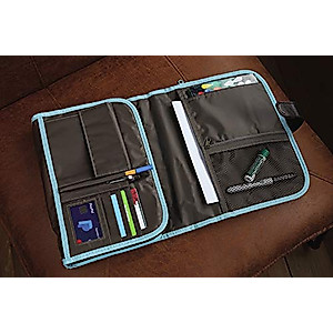 Tri-Fold Bible Cover, Bible Study Organizer, Velcro Closure, Nylon, Brown/Blue, Large