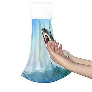 Big Shark Hanging Kitchen Towel 2Pcs Absorbent Hand Towel Tie Towel Soft Dish Towel Tea Bar Towels for Kitchen Bathroom Toilet Housewarming Tabletop Home