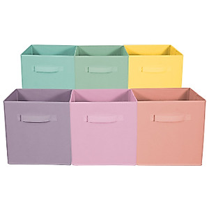 Sorbus 11 Inch Cube Storage Bins Bundle - Set of 6 Pastel Rainbow Bins & Set of 6 Navy, Red, and Yellow Bins (12 Storage Bins Total)
