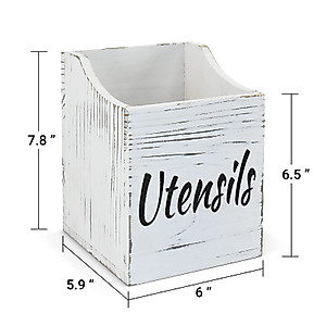 Kitchen Utensil Holder Organizer for Kitchen Countertop, White Cooking Utensil Holder for Countertop, Utensil Crock Holder for Kitchen,Large Utensil Flatware Organizer,Wooden Kitchen Utensil Organizer