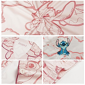 kwaya Women's Cotton Pajamas - 3Pcs Sets, Cute Cartoon Print Sleepwear - Soft Button Up Short Sleeve Shirt with Casual Long Pants & Short Lounge Sets Pink