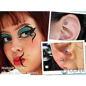 OUFER 16G Rook Earrings, 316L Surgical Steel Eyes Rook Piercing Jewelry, Clear CZ Paved Eyebrow Rings, Curved Barbells, Vertical Labret Lip Piercing Jewelry